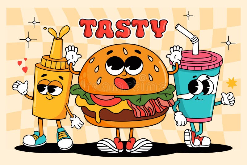 Cool Cartoon Hand Drawn Food Composition Stock Illustration ...