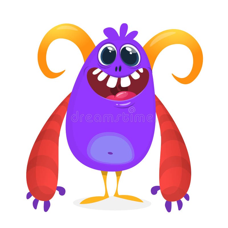 Evil Cool Cartoon Fat Flying Monster. Purple and Horned Vector Monster ...