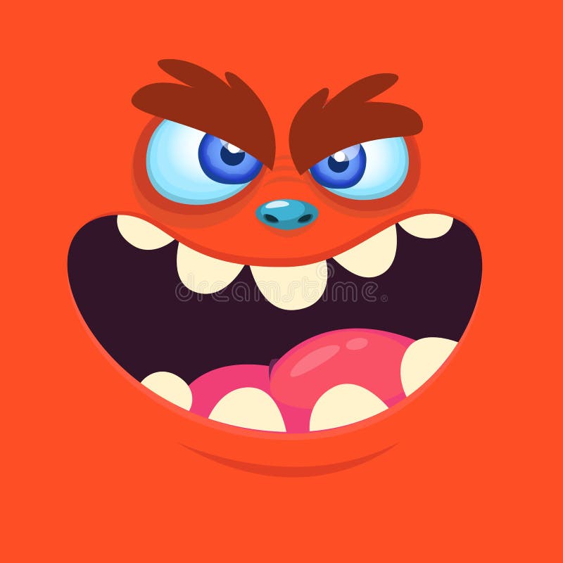Cool Cartoon Red Monster Face. Halloween Vector Illustration. Stock ...
