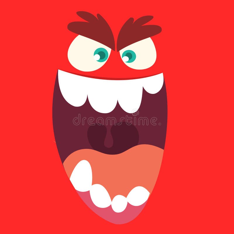 Cool Cartoon Red Monster Face. Halloween Vector Illustration. Stock ...