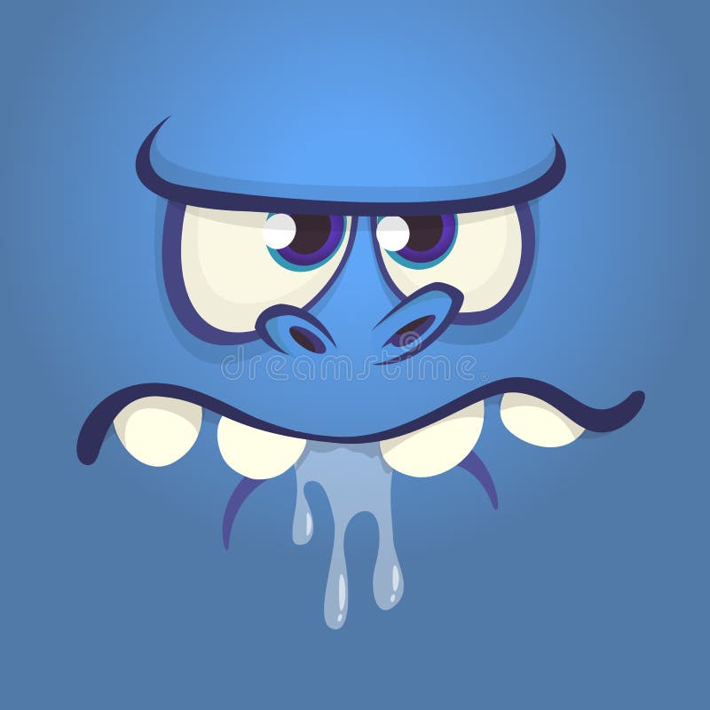 Cool Cartoon Scary Monster Face. Vector Halloween Blue Monster Avatar ...