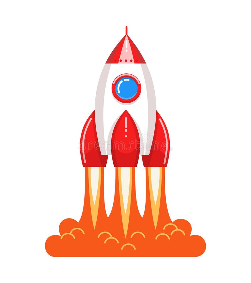 Cool Cartoon Style Launching Rocket with Flame Stock Vector ...
