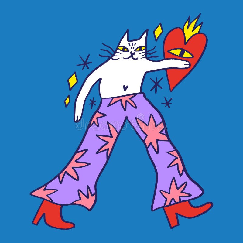 Cool Cat with a Heart Vector Droovy Clipart Stock Vector - Illustration ...