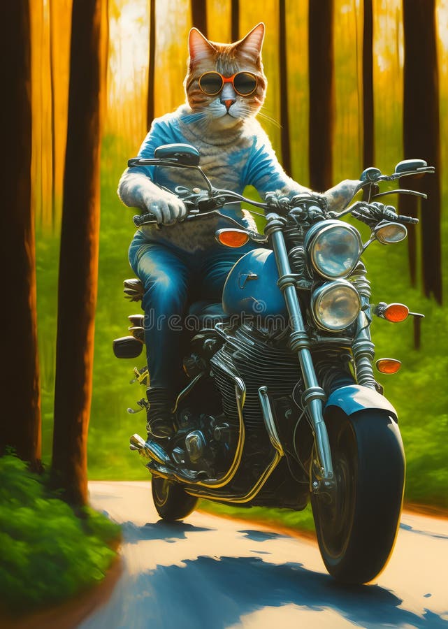 Cool Cat on Motorcycle, Generative AI Illustration Stock Illustration ...