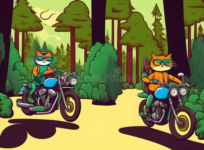 Cool Cat on Motorcycle, Generative AI Illustration Stock Illustration ...