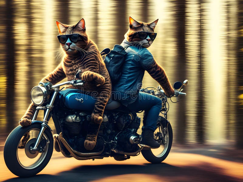 Cool Cat on Motorcycle, Generative AI Illustration Stock Illustration ...