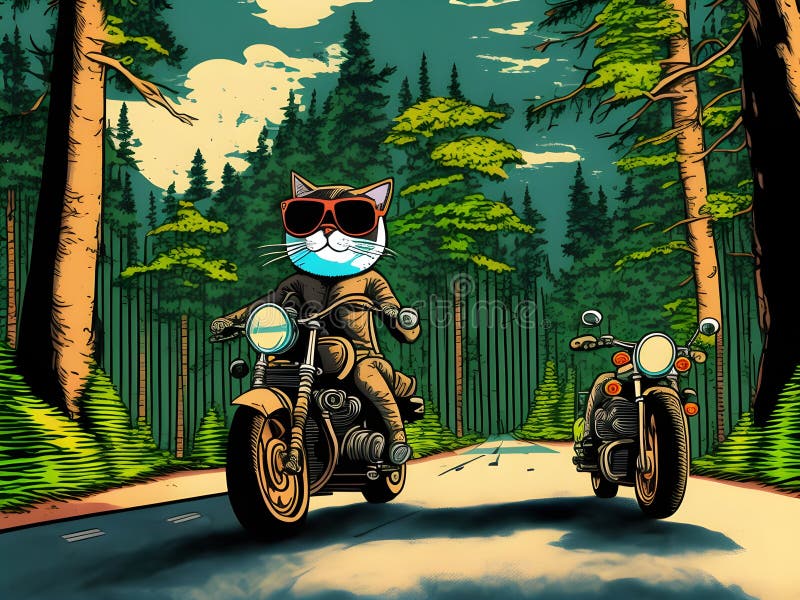 Cool Cat on Motorcycle, Generative AI Illustration Stock Illustration ...