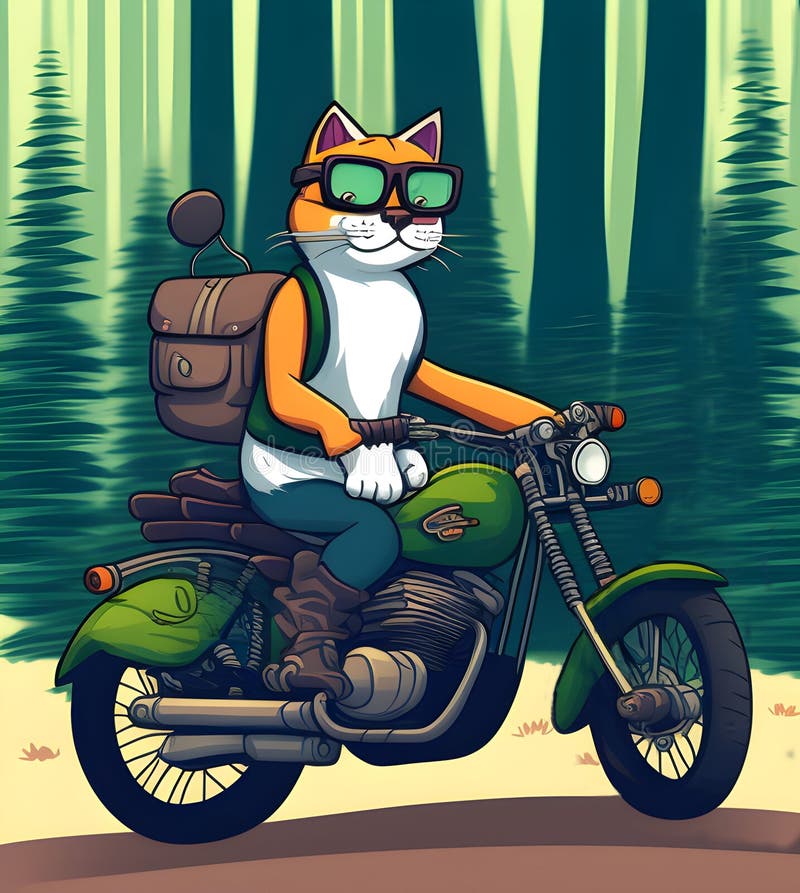 Cool Cat on Motorcycle, Generative AI Illustration Stock Illustration ...