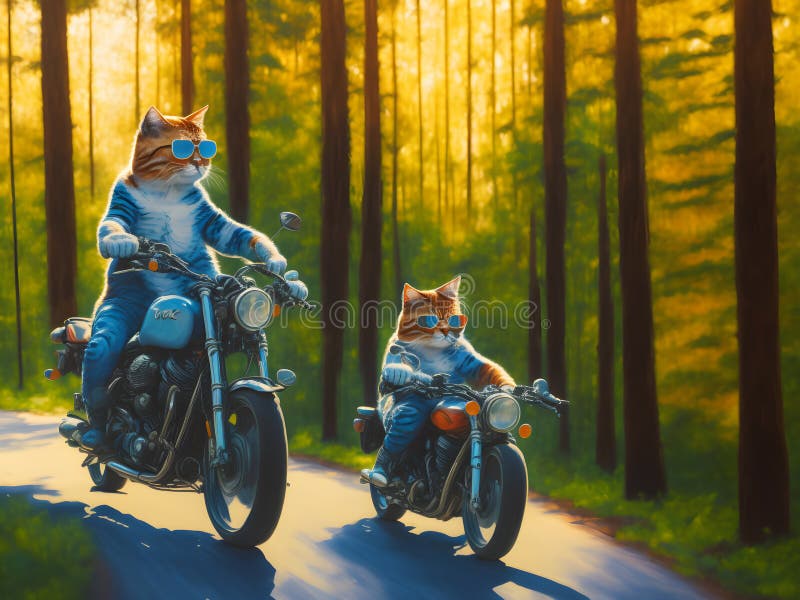 Cool Cat on Motorcycle, Generative AI Illustration Stock Illustration ...