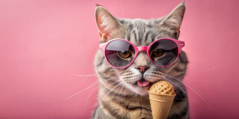 Cool Cat in Pink Sunglasses Eating Ice Cream, Cat , Sunglasses , Ice ...