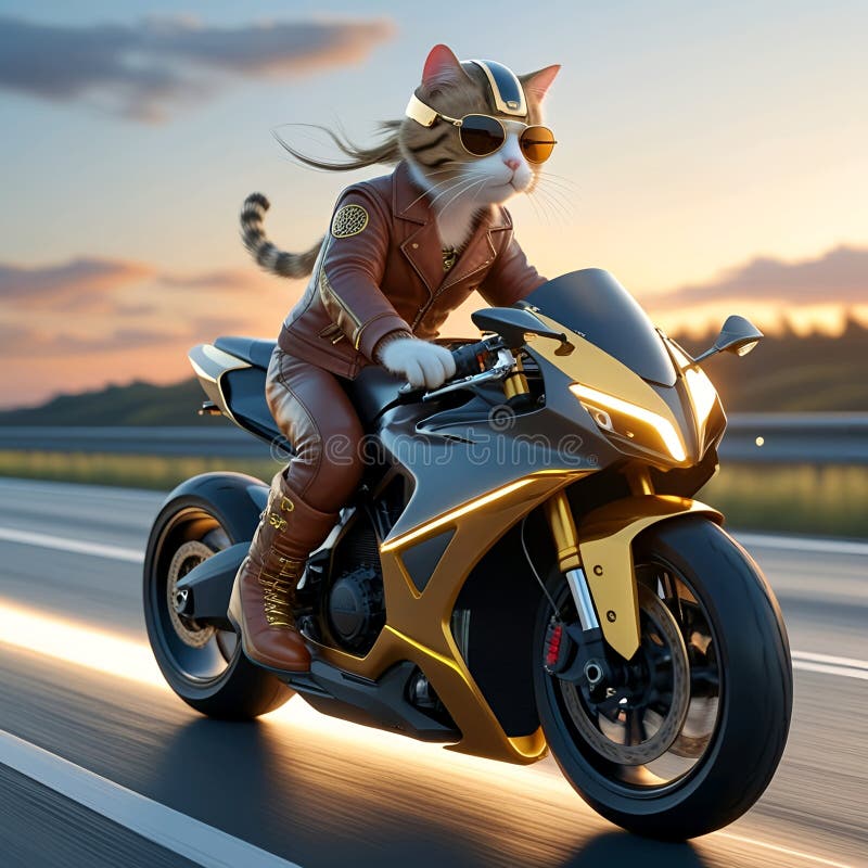 Cool Cat Riding a Motorcycle in Style Stock Image - Image of tire ...