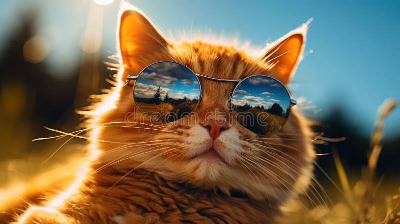 Cool Cat Soaking Up the Sun AI Generated Stock Illustration ...