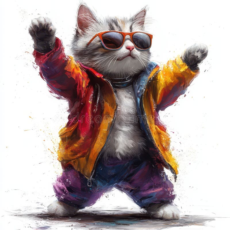 Cool Cat in Stylish Outfit Dancing Stock Illustration - Illustration of ...