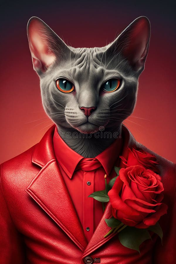 Cool Black Cat Holding Red Roses Flower Bouquet. Valentines Cart Stock ...
