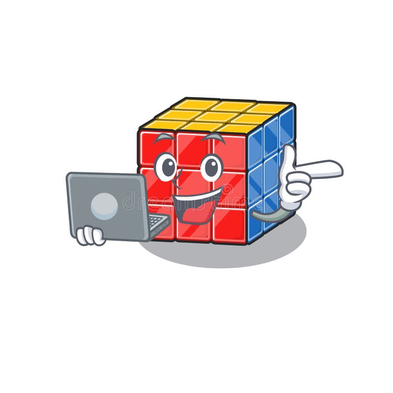 Cool Character of Rubic Cube Working with Laptop Editorial Photo ...