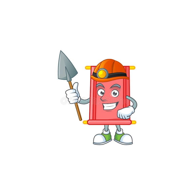 Cool Clever Miner Chinese Red Scroll Cartoon Character Design Stock ...
