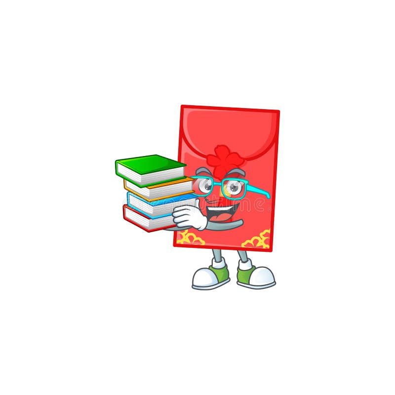 Cool and Clever Student Chinese Envelope Mascot Cartoon with Book Stock ...