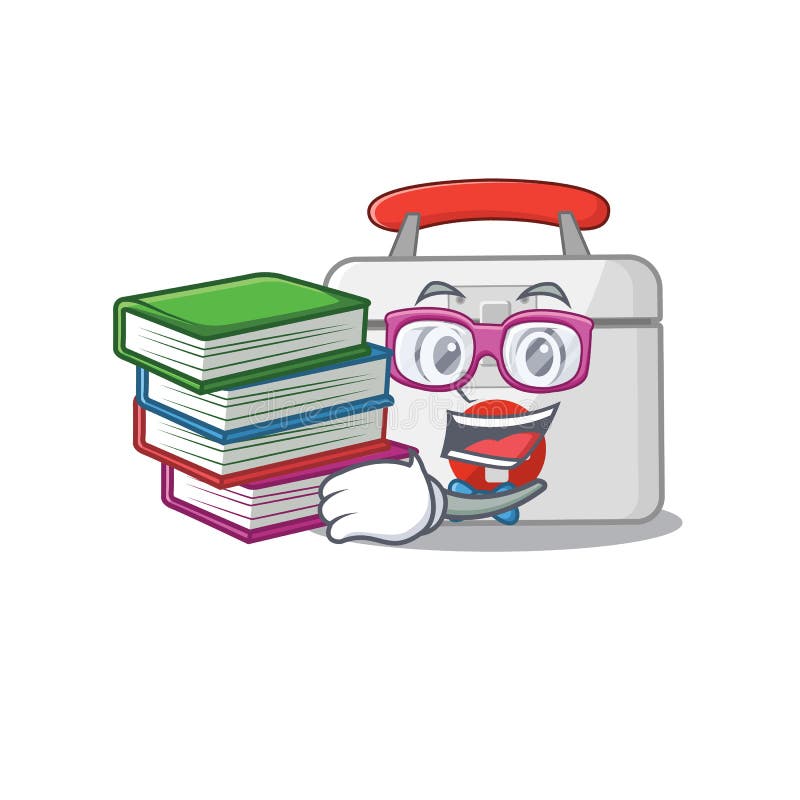 Cool and Clever Student First Aid Kit Mascot Cartoon with Book Stock ...