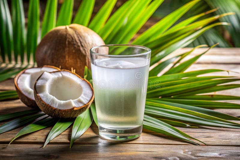 Cool Coconut Juice with Coconut Plant Background. Ai Generated Stock ...