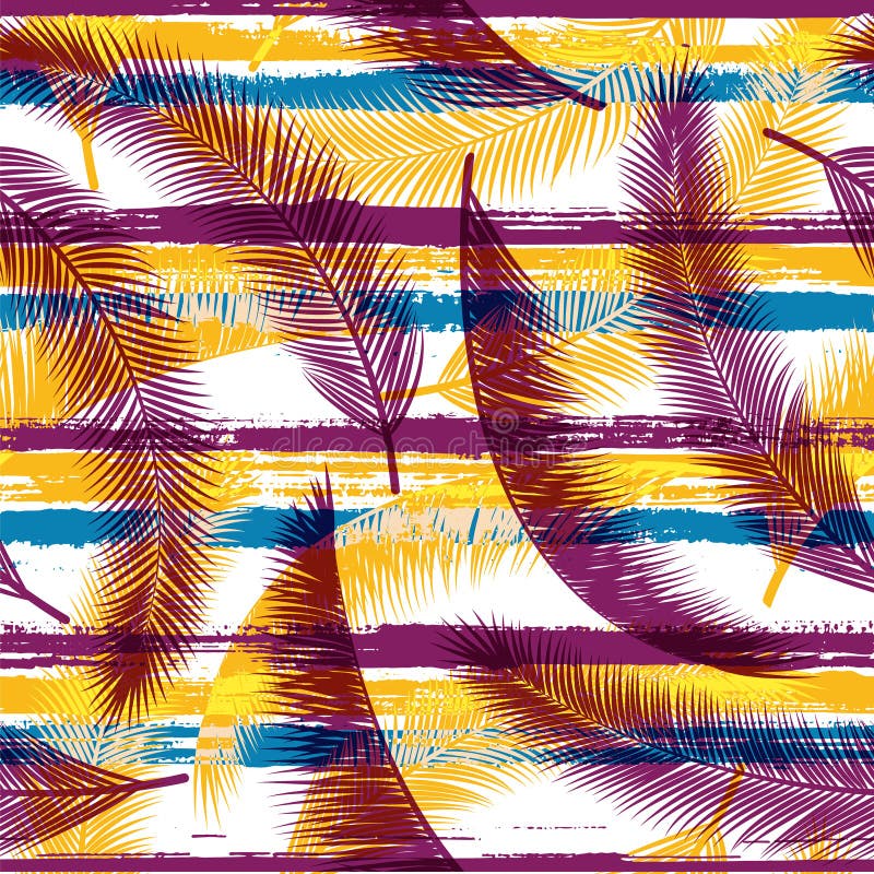 Cool Palm Tree Branches Tropical Seamless Watercolor Pattern. Exotic ...