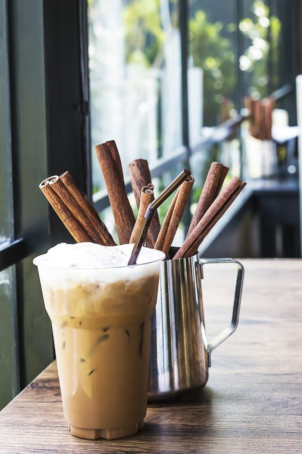 Cool Coffee in a Beautiful Cafe Decorated with Cinnamon Stock Photo ...
