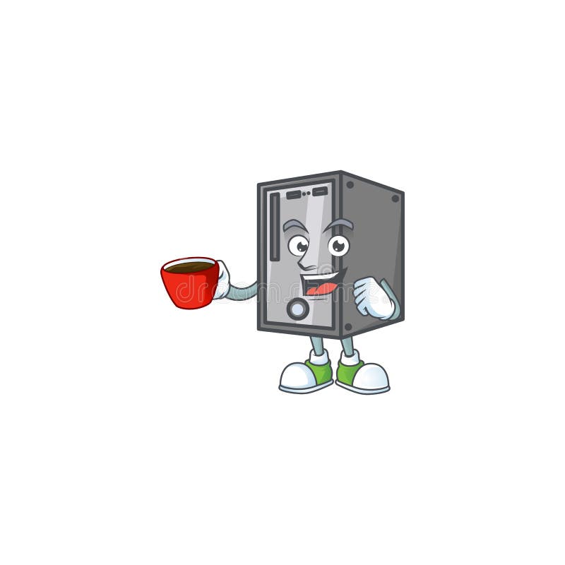 Cool CPU Cartoon Character with a Cup of Coffee Stock Vector ...