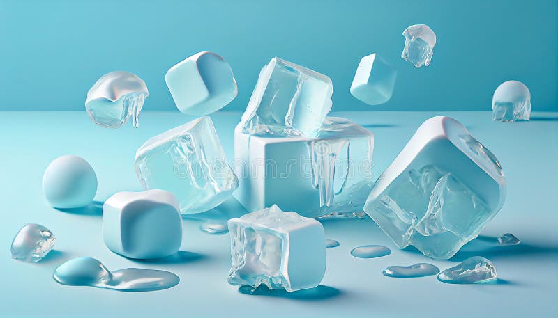 Cool Cubes of Ice Ready To Serve. Cold Square Ice Cubes with Various ...