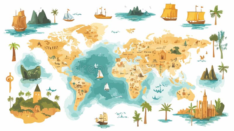 Cool and Cute Travel Map Set for Vacation Vector Stock Vector ...