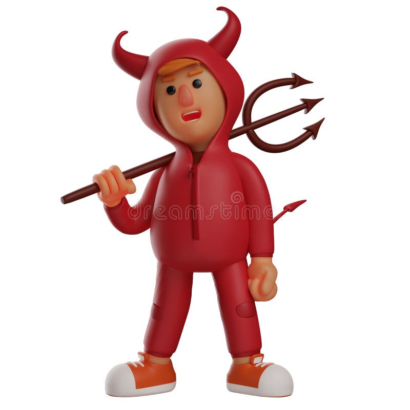 Cool 3D Red Devil Cartoon Design Holding a Trident Stock Illustration ...