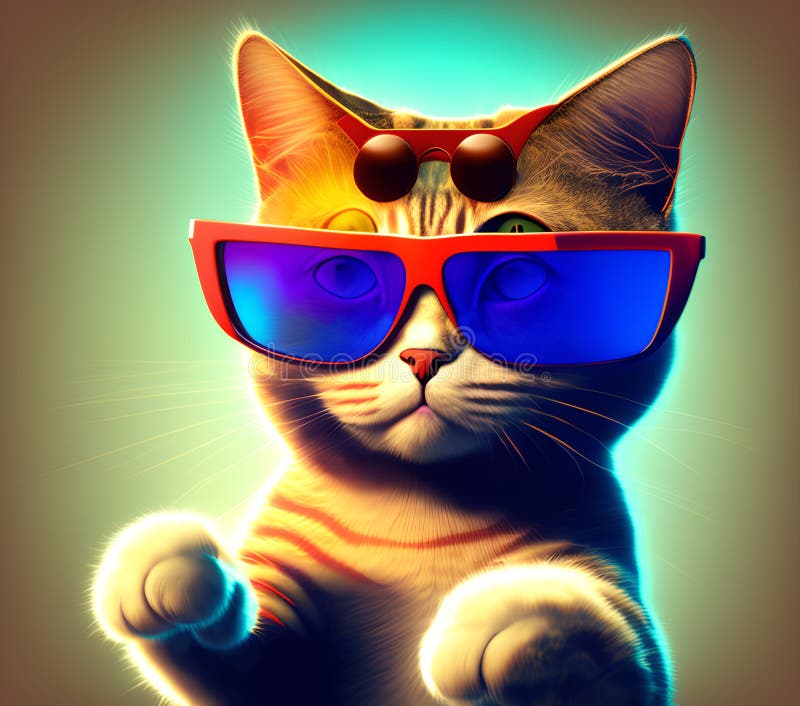 Cool Dancing Cat With Sunglasses Generative Ai Illustration Stock Illustration Illustration