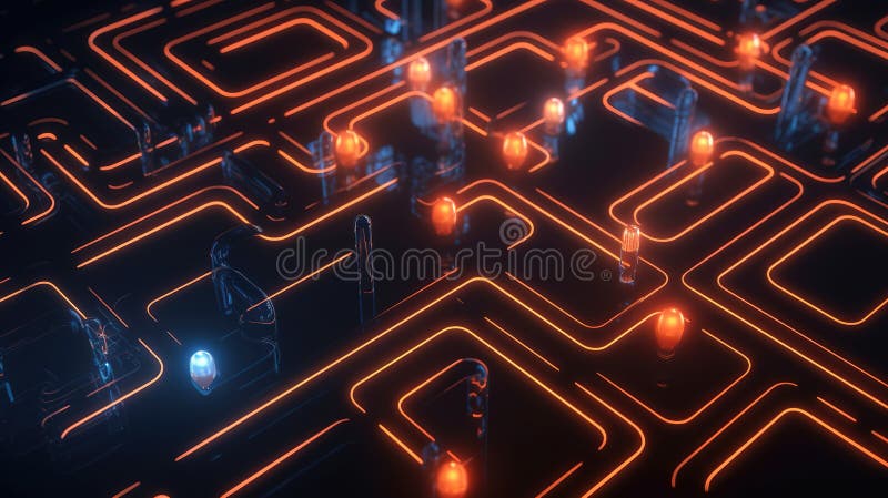 A Cool Data Computer Network Illustration with Orange Lines in a Type ...