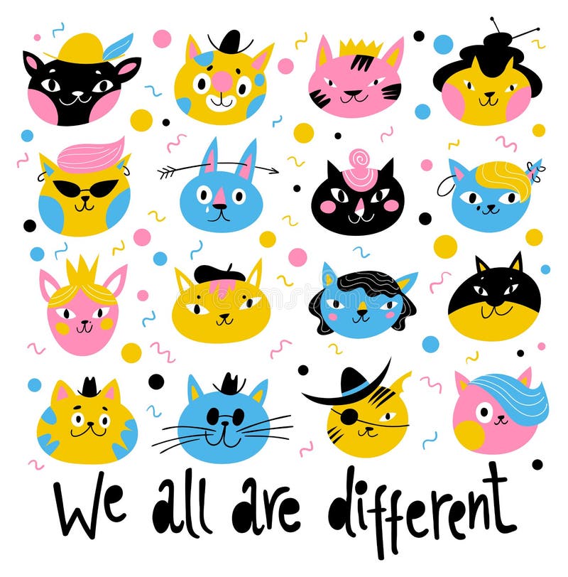 Cool Design with Vector Characters of Cats and Kittens with ...