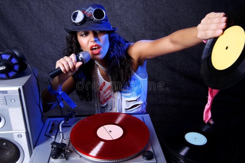 Cool DJ in action stock image. Image of disk, female - 16891063
