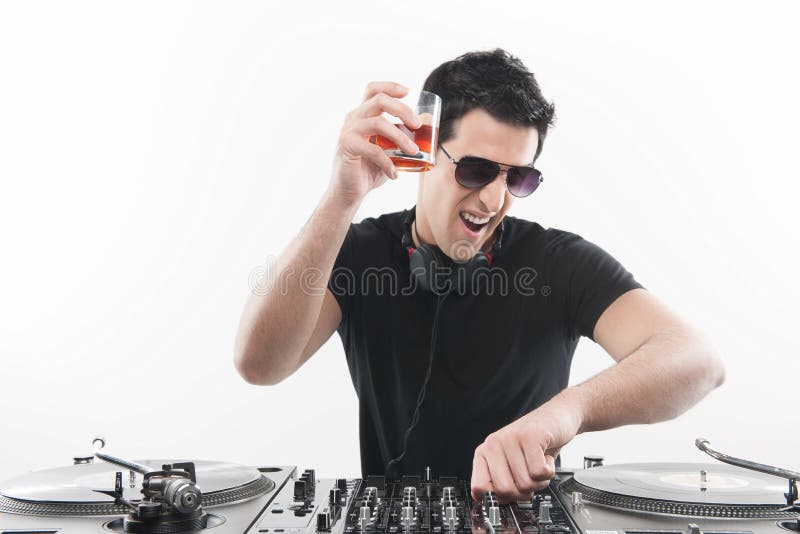 Cool DJ at the turntable. stock image. Image of audio - 32741983