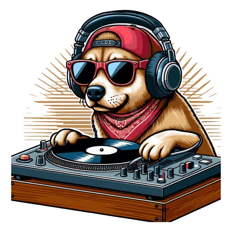 Cool Dog DJ Mixing Tracks with Style Stock Vector - Illustration of ...