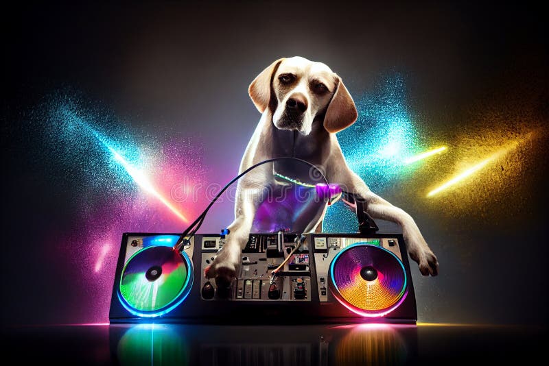 Cool Dog Dj Works at the Dj Console. AI Generated. Stock Photo - Image ...