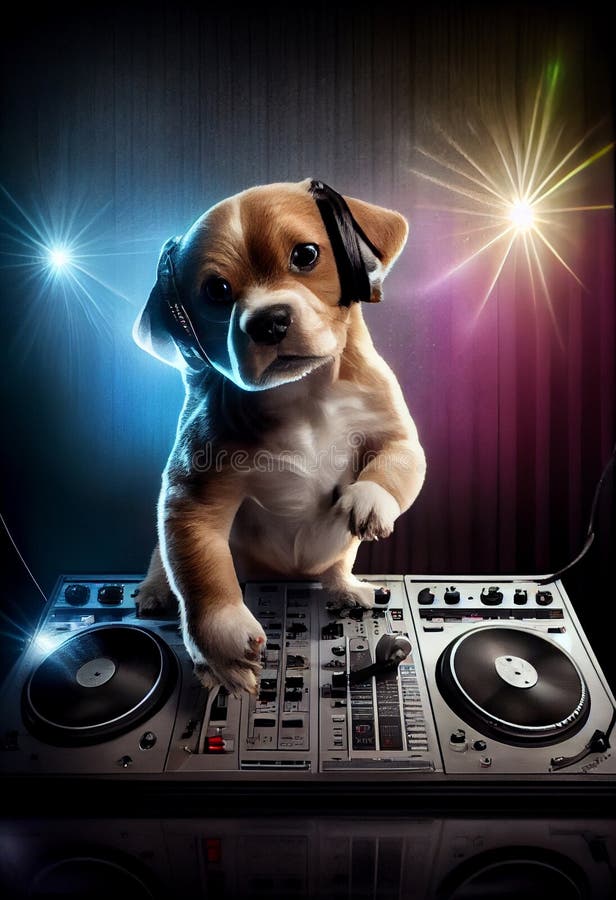 Cool Dog Dj Works at the Dj Console. AI Generated. Stock Illustration ...