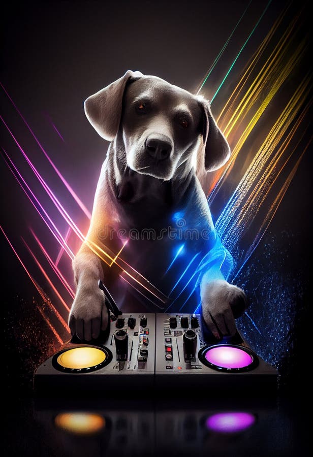 Cool Dog Dj Works at the Dj Console. AI Generated. Stock Illustration ...