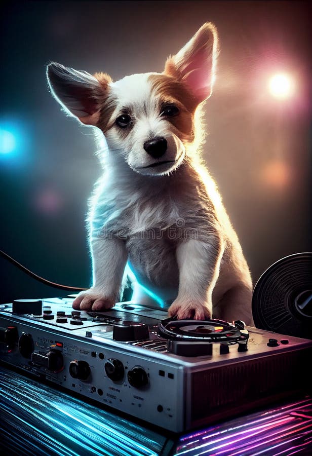 Cool Dog Dj Works at the Dj Console. AI Generated. Stock Illustration ...