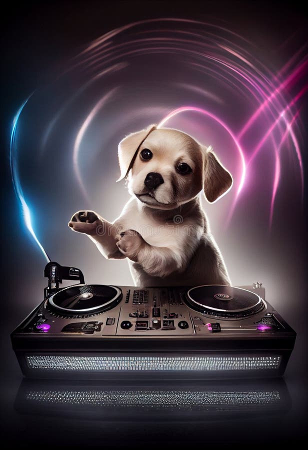 Cool Dog Dj Works at the Dj Console. AI Generated. Stock Photo - Image ...