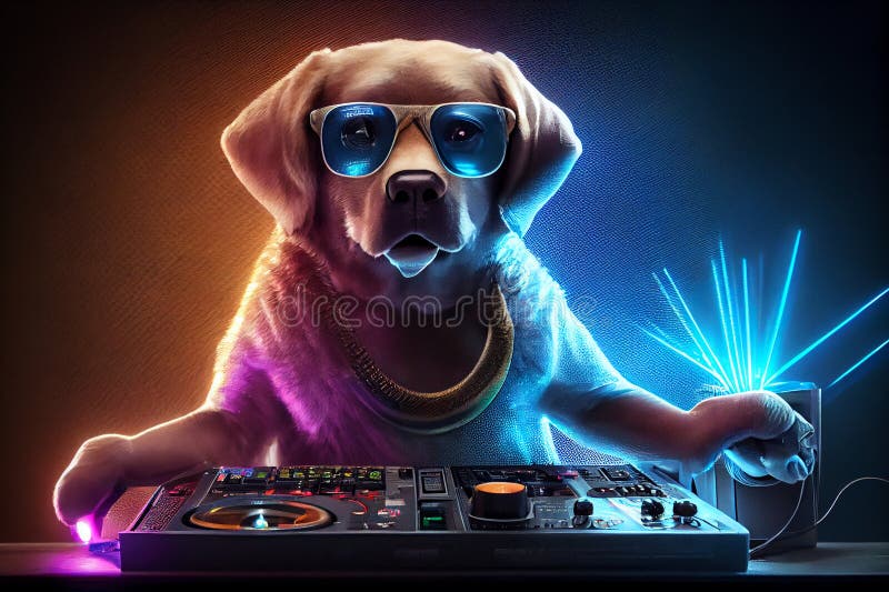 Cool Dog Dj Works at the Dj Console. AI Generated. Stock Photo - Image ...