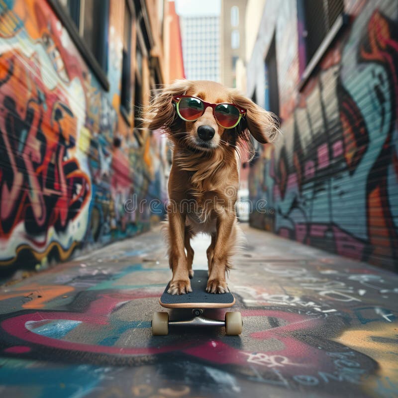 Cool Dog Skateboarding in Graffiti Alley. (1 Stock Illustration ...