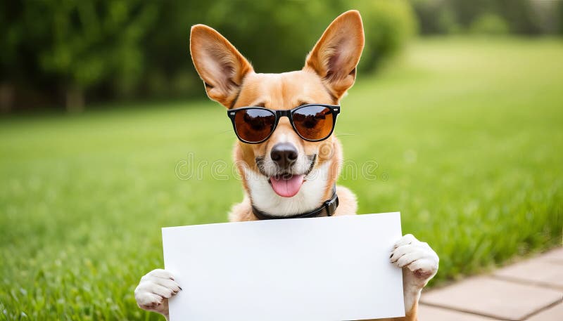 Cool Dog with Sunglasses Holding Blank Sign Outdoors Stock Image ...