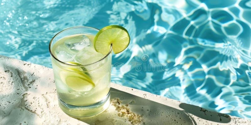 Cool Down with a Refreshing Glass of Lemon Water by the Pool Stock ...