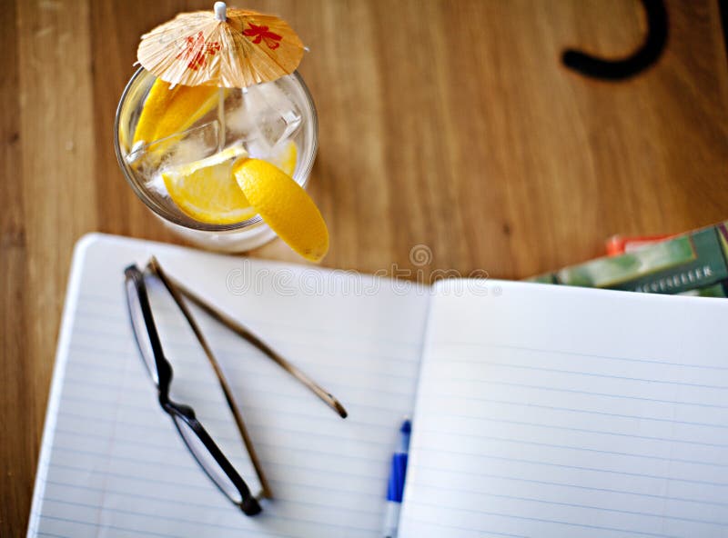 Cool drink and a notebook stock photo. Image of writing - 52442670