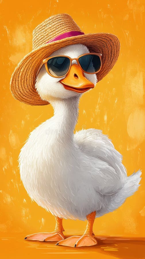 Cool Duck with Hat and Sunglasses on Orange Background Stock Photo ...