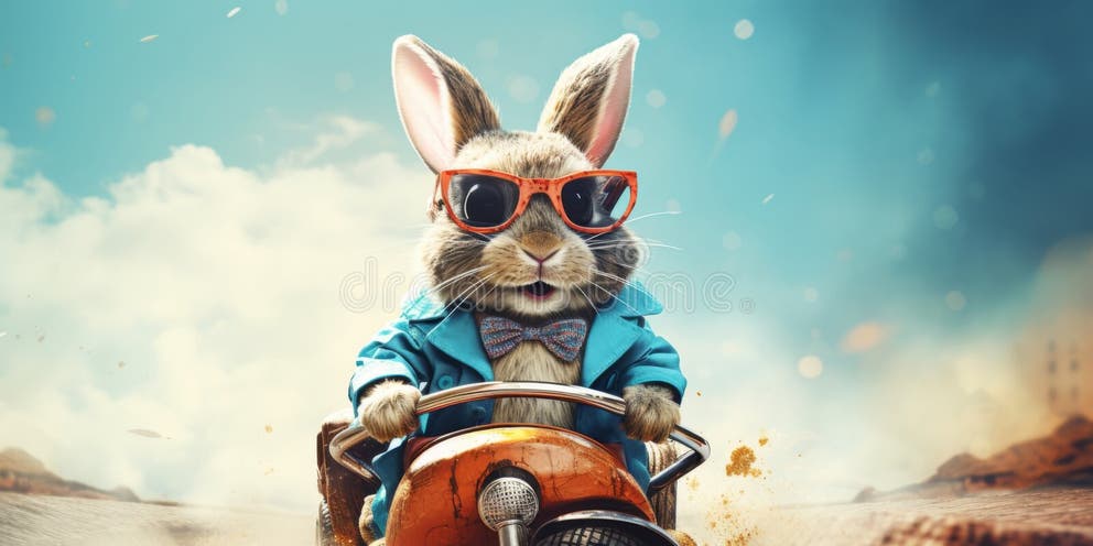 Cool Easter Bunny on a Motorcycle, Happy Easter Holiday Concept ...