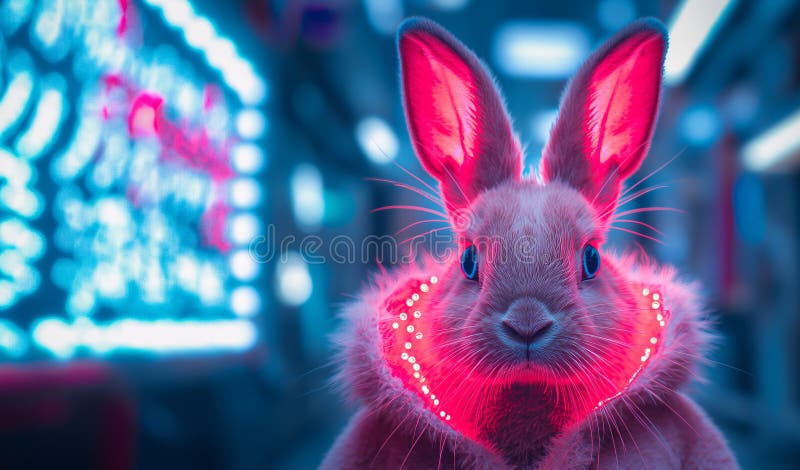 Cool Easter Bunny Rabbit on Blue and Pink Neon Light on Space ...