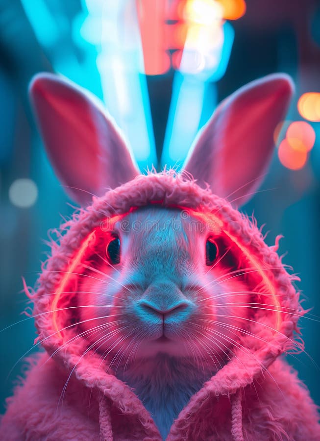 Cool Easter Bunny Rabbit on Blue and Pink Neon Light on Space ...