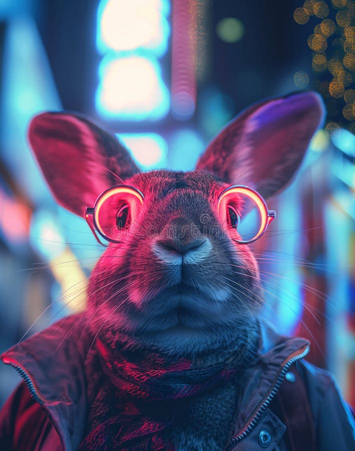 Cool Easter Bunny Rabbit with Pink Sunglasses on Blue and Pink Neon ...
